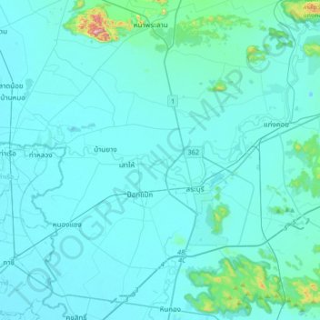 Ton Tan–Phraya Thot topographic map, elevation, terrain