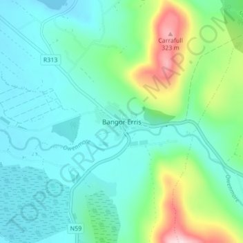 Bangor Erris topographic map, elevation, terrain