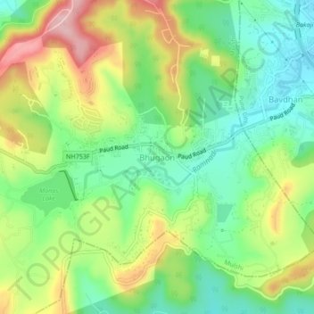 Bhugaon topographic map, elevation, terrain