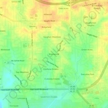 Brentwood topographic map, elevation, terrain