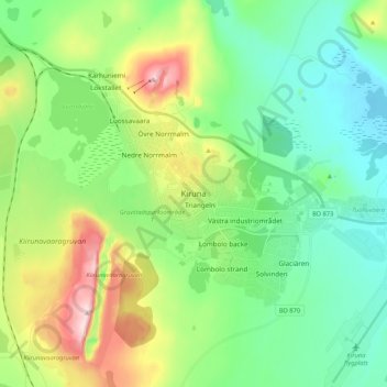 Kiruna topographic map, elevation, terrain