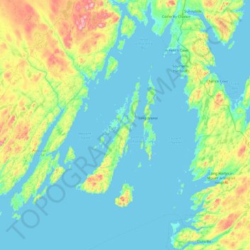 Merasheen Island topographic map, elevation, terrain