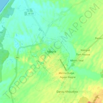 Mboro topographic map, elevation, terrain