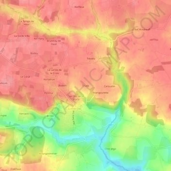 Truda topographic map, elevation, terrain
