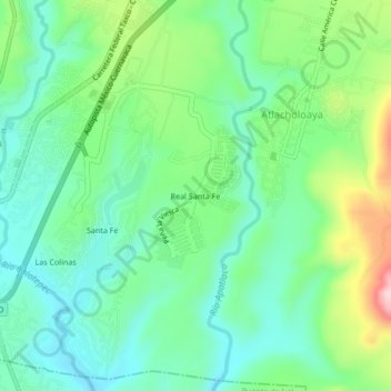 Real Santa Fe topographic map, elevation, terrain