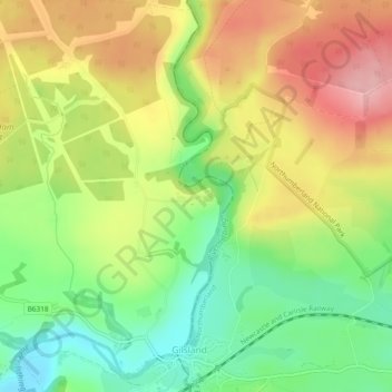 Gilsland Spa topographic map, elevation, terrain
