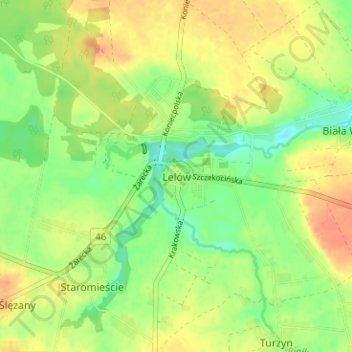 Lelów topographic map, elevation, terrain