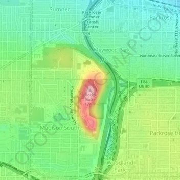 Rocky Butte topographic map, elevation, terrain