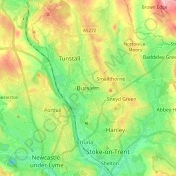 Burslem topographic map, elevation, terrain
