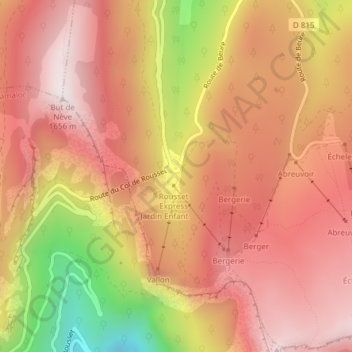 Col de Rousset topographic map, elevation, terrain