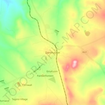 Dannhauser topographic map, elevation, terrain
