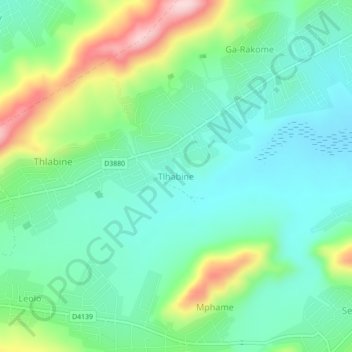 Tlhabine topographic map, elevation, terrain