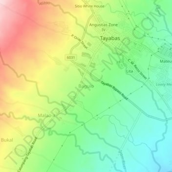 Baguio topographic map, elevation, terrain