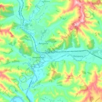 Taumarunui topographic map, elevation, terrain