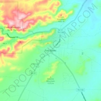 Fort Davis topographic map, elevation, terrain