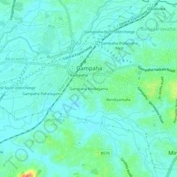 Gampaha Medagama topographic map, elevation, terrain