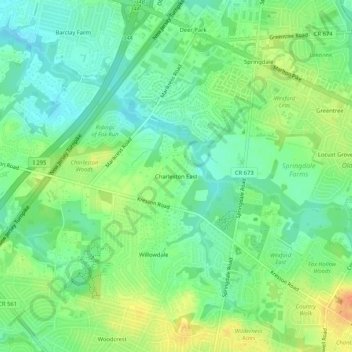 Charleston East topographic map, elevation, terrain
