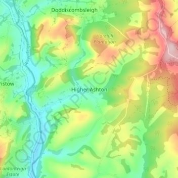 Higher Ashton topographic map, elevation, terrain