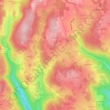 Le Cros topographic map, elevation, terrain