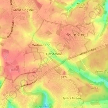 Hazlemere topographic map, elevation, terrain