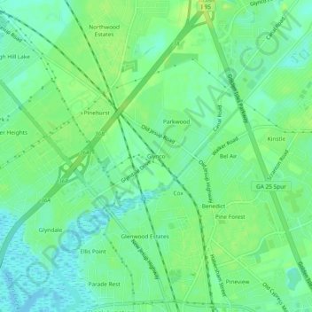 Glynco topographic map, elevation, terrain