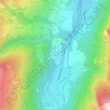 Clugin topographic map, elevation, terrain