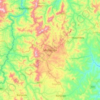 Muhanga topographic map, elevation, terrain