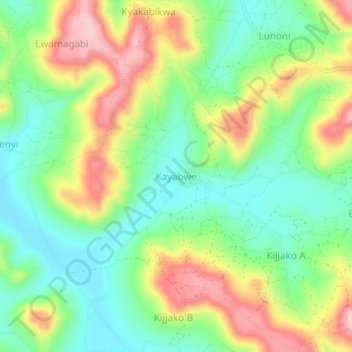 Kayabwe topographic map, elevation, terrain