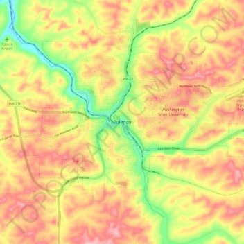Pullman topographic map, elevation, terrain