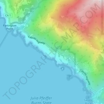 Julia Pfieffer Burns Vista Point topographic map, elevation, terrain