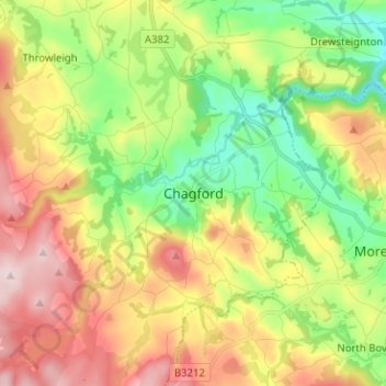 Chagford topographic map, elevation, terrain