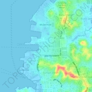 Batu Ampar Topographic Map Elevation Terrain