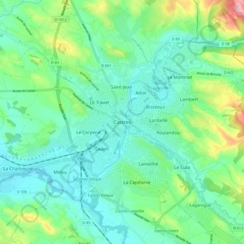 Castres topographic map, elevation, terrain