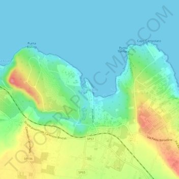 Brucoli topographic map, elevation, terrain