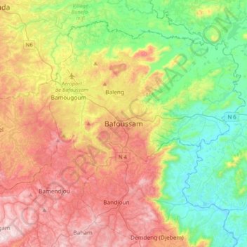 Bafoussam topographic map, elevation, terrain