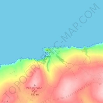 Mwnt topographic map, elevation, terrain