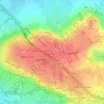 Blunsdon Hill topographic map, elevation, terrain