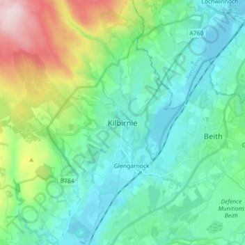Kilbirnie topographic map, elevation, terrain