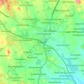 Kuppam topographic map, elevation, terrain