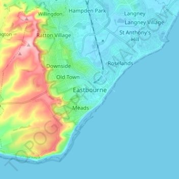 Eastbourne topographic map, elevation, terrain