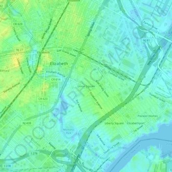 Union Square topographic map, elevation, terrain