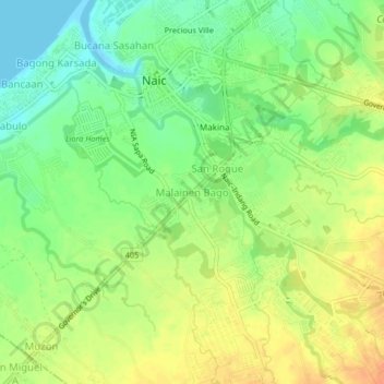 Malainen Bago topographic map, elevation, terrain