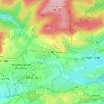 Gondelsheim topographic map, elevation, terrain
