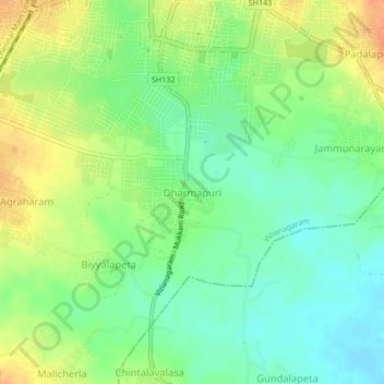 Dharmapuri topographic map, elevation, terrain