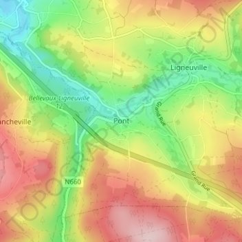 Pont topographic map, elevation, terrain