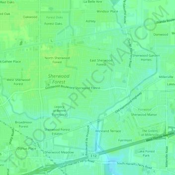 Sherwood Forest topographic map, elevation, terrain
