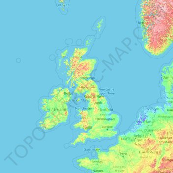 United Kingdom topographic map, elevation, terrain