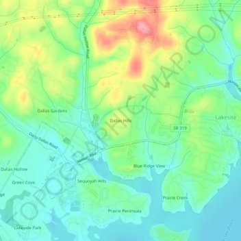 Dallas Hills topographic map, elevation, terrain