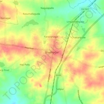 Shadnagar topographic map, elevation, terrain