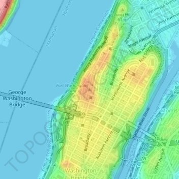 Highest Point in Manhattan topographic map, elevation, terrain